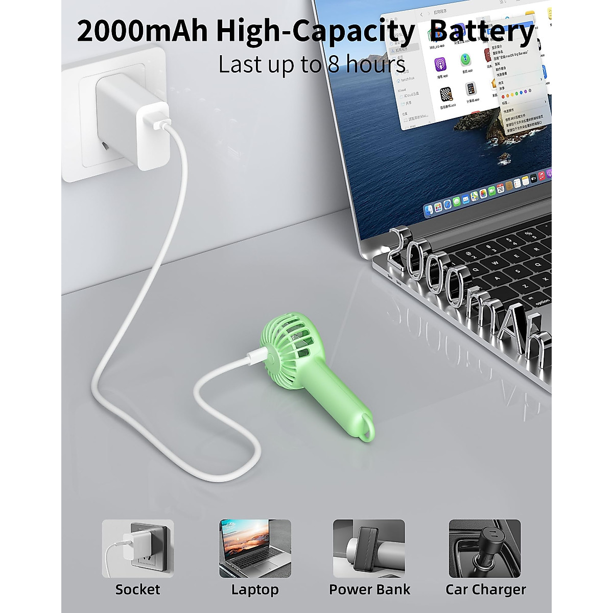 Nhpoi Mini Fan, Mini Handheld Fan, Small Cute Design Portable Fan with 3 Powerful Wind Speed, Battery Operated, USB Rechargeable, 9 Hours Long Working Time, Pocket Size for Travel