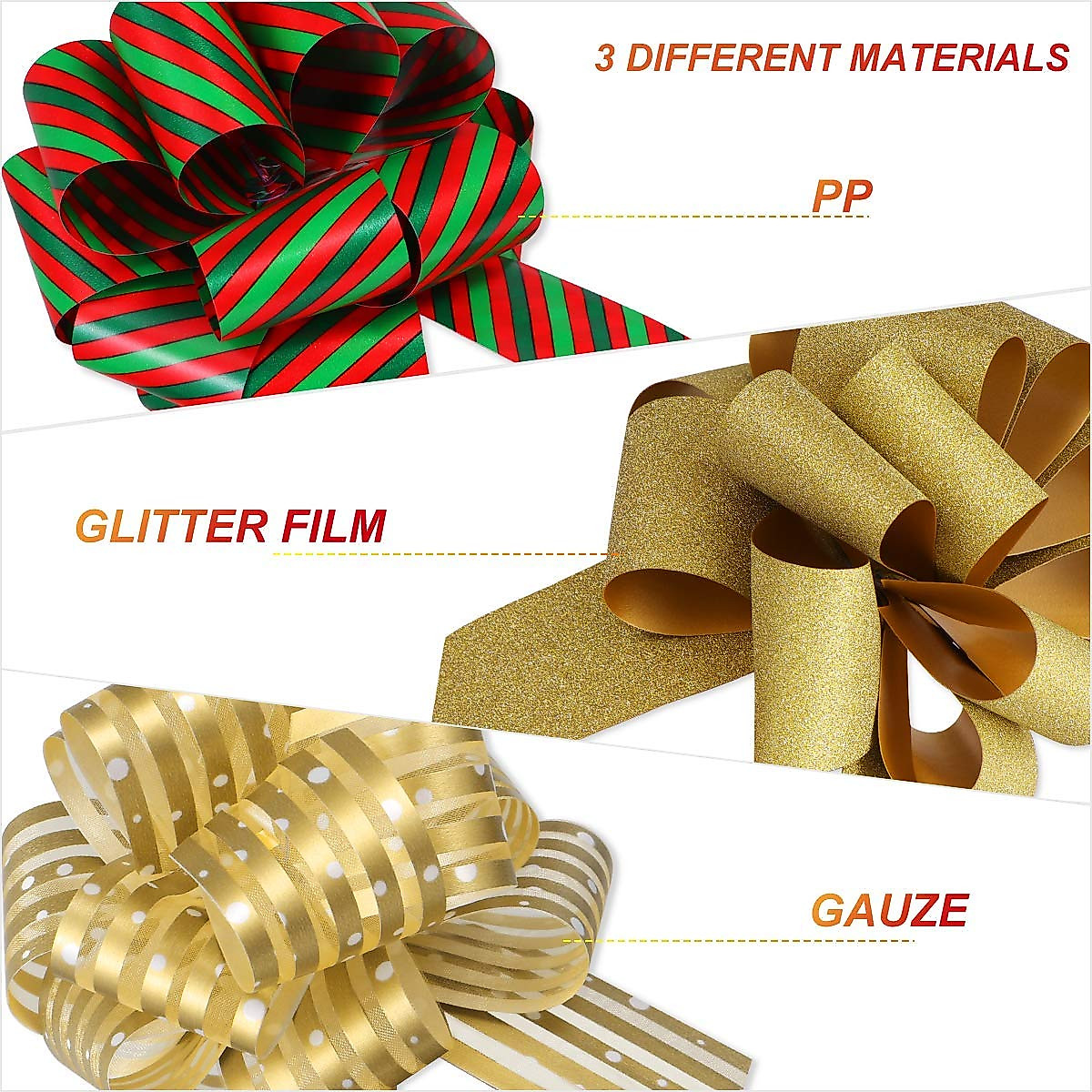 UNOMOR Christmas Pull Bows, 24PCS Different Patterns Present Wrapping Bows for Christmas Holiday Decoration