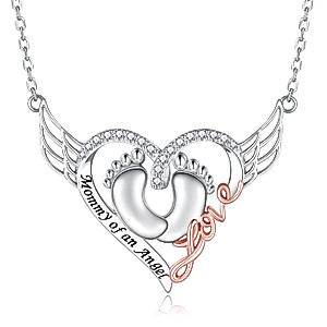 Sterling Silver Miscarriage Necklace for Women - Mommy of an angel Heart Pendant Loss of Pregnancy Memorial Jewelry Losing Child Sympathy Gifts for Mom (Style 3)