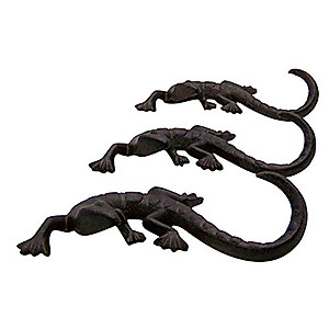 Cast Iron Lizard Wall Hooks, Rustic Home Décor for Hanging Towels, Coats, Hats, Set of 3, 7 1/2 Inches