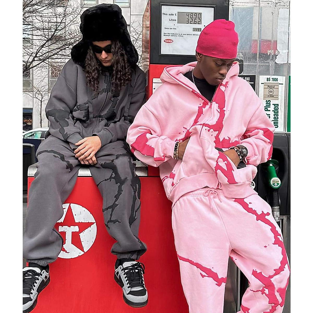 MINIDORA Men's Y2k Zip Up Hoodies Oversize Pullover Sweatshirts Hip Hop Streetwear Only Hoodie-Pink Medium