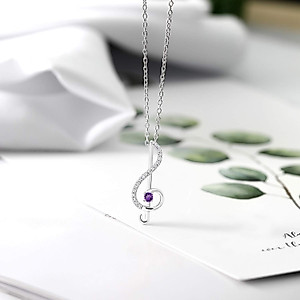 Gem Stone King 925 Sterling Silver Treble Clef Purple Amethyst Pendant Necklace Music Note Jewelry Gift For Women By Keren Hanan (0.29 Cttw, with 18 Inch Silver Chain)