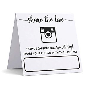 321Done Wedding Hashtag Signs 5x5 Folded, Made in USA - Tent Cards for Table Placecard - Square Write On Large Oh Snap Photo Share Love - Set of 10