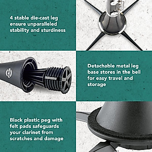 K&M König & Meyer 15222.000.55 Clarinet In-Bell Portable Stand - Lightweight with 4 Leg Folding Base - Fits A and B Clarinets - Stable Secure Base - Professional Grade - Made in Germany - Black