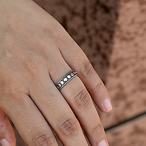 Bamos Moon Phase Engagement Ring, Pure 925 Sterling Silver Moon Ring Wedding Ring for Women, 9 Moon Phases from New Moon to Old Moon on Chrome Plated Mesh Base, Size 6 7 8 9 10