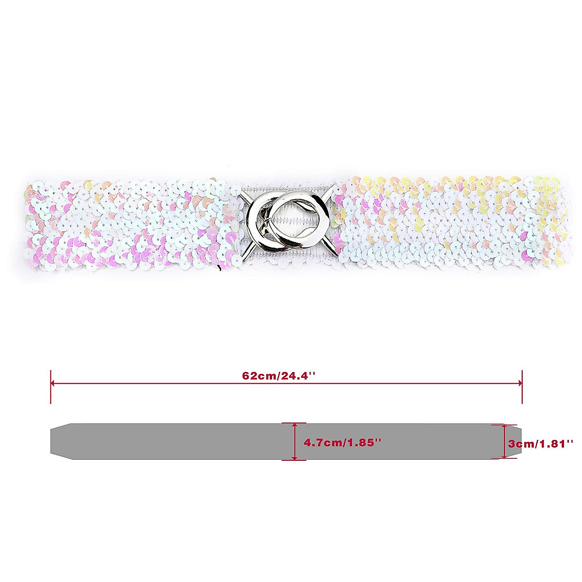 uxcell Lady Sequins Decor Metal Interlooking Buckles Elastic Waist Belt Fit Waist Girth:19.68"/50cm to 29.52"/75cm Black & Multicolor