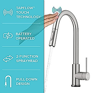 Kraus KTF-3104SFS Oletto Contemporary Single-Handle Touch Kitchen Sink Faucet with Pull Down Sprayer, 16 5/8 Inch, Spot Free Stain
