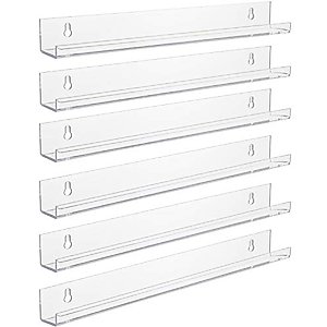 Sorbus Acrylic Shelves Wall Ledge Floating Kids Bookshelf Organizer, Clear Invisible Display, for Books, Figurine, Nail Polish Picture Frame Storage, Wall Mounted Shelves for Bathroom, Nail Salon