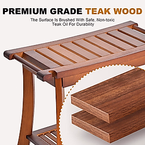 Jekruiet Teak Shower Chair Stool, 24 Inch Shower Bench Seat, Wooden Bathroom Bench with Storage Shelf for Adults, Elderly, Disabled Indoor & Outdoor Use