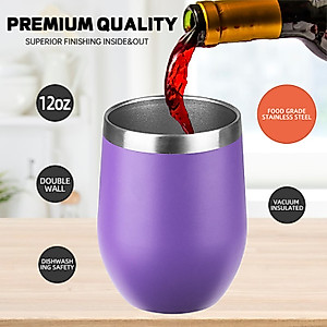 StarSpeed 12oz Wine Tumbler with lid, Stainless Steel Travel Mugs Stemless Double Wall Insulated Coffee Cup, Insulated Wine Glasses Travel Tumbler for Cold & Hot Drinks(Purple, 1)
