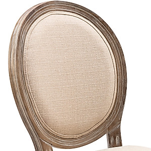 chairus Farmhouse Dining Chairs Set of 6, French Country Dining Room Chairs Vintage Fabric Upholstered Chair with Round Back Dark Wood Legs, Beige 6 PCS