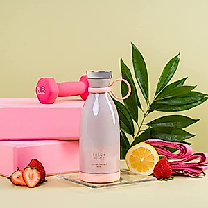 Portable Mini Blender with Wireless Charging for Home, Office & Outdoor 350ml, Spillproof, Travel Bottle for Juice, shakes and smoothies (PINK)