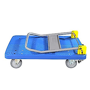 Generic Flatbed Hand Cart Foldable Platform Truck Plastic Deck Push Cart Metal Handle Hand Trolley for Moving Transport Silent Wheels Fit Outdoor and Indoor Heavy Duty Flatbed Cart (Size : S), Small
