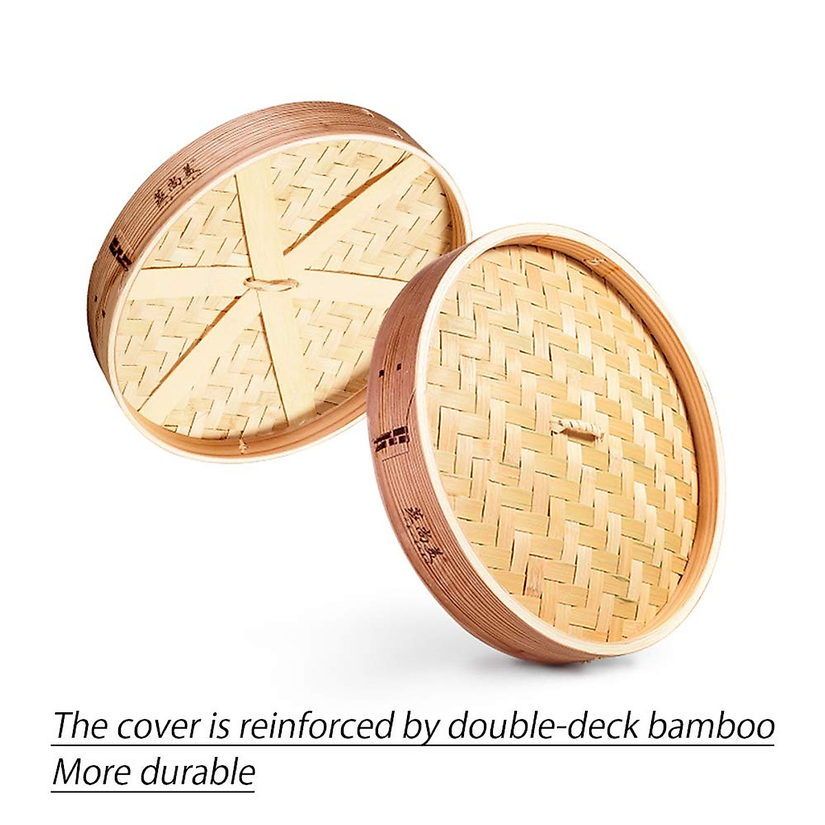 Hcooker Deepen 3 Tier Kitchen Wood Steamer with Stainless Steel Banding for Asian Cooking Buns Dumplings Vegetables Fish Rice