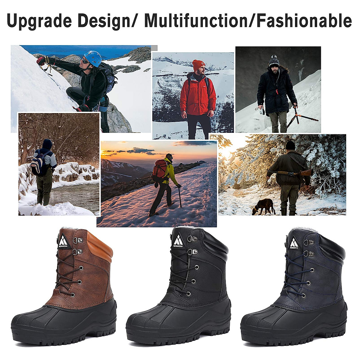 Mishansha Men's Snow Boots Waterproof Winter Boots Fur Lined Duck Boots Insulated Winter Work Boots Blue US 10