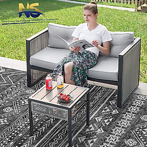 NICESOUL Patio Furniture Set Heavy Duty, Modern Outdoor Loveseat Sofa Chair with Side Table, All-Weather PE Rattan Double-Layered Woven Rope Iron Frame Thick Cushion Couch for Outside Backyard 2 Seats