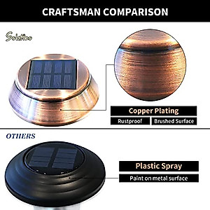 SOLATINO Solar Pathway Lights Outdoor Waterproof 6 Pack Solar Powered Garden Lights Bright Up to 12 Hrs Yard Light LED Landscape Lighting Decorative Copper Stainless Steel Walkway Light, Warm White