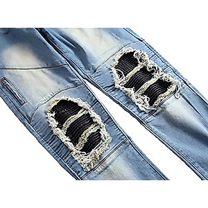 DANT BULUN Men's Ripped Slim Straight Fit Moto Biker Jeans with Zipper Deco（36，9981）