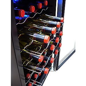Vinotemp EL-28SILC 28 Bottle Cooler Refrigerator, Freestanding Wine Fridge with Touch Screen Adjustable Temperature Control, Dual-Paned Glass Door and Safety Lock, Metallic