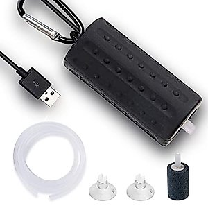 USB Fish Oxygen Air Pump Aquarium Ultra Quiet Oxygen Pump for Fish Tank with Hanging Buckle and Check Valve - Black…