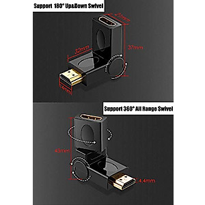 Warmstor 2-Pack HDMI Male to Female Swivel Adapter 90 180 270 360 Degree Angle Adjustable,HDMI Cable Rotatable Extension Connector Gold-Plated Support 3D & 4K