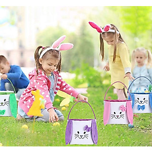 Easter Basket Bags,Bunny Easter Bucket,Easter Eggs/Gift Baskets for Kids,Bunny Tote Bag Bucket for Easter Eggs,Toys, Candy,Gifts (Blue)