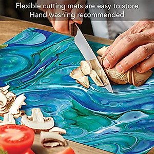 Cut N' Funnel Blue Fluidity Designer Flexible Cutting Board Mat, 15" x 11.5", Made in the USA, Decorative, Flexible, Easy to Clean