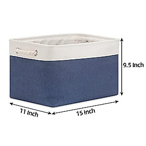 Bidtakay Baskets Set Fabric Storage Bins-Navy Blue Bundled Baskets of 2 Large Baskets 16" X 11.8" X 11.8" + 3 Medium Baskets 15" X 11" X 9.5" for Closet, Shelves