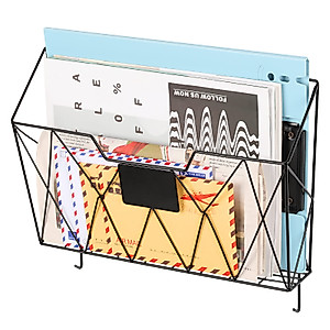 YBING Wall File Organizer for Office Hanging Wall File Holder and Basket Set of 3 Wall Mounted File Rack with Hooks Metal Wall Storage for Office Living Room Black