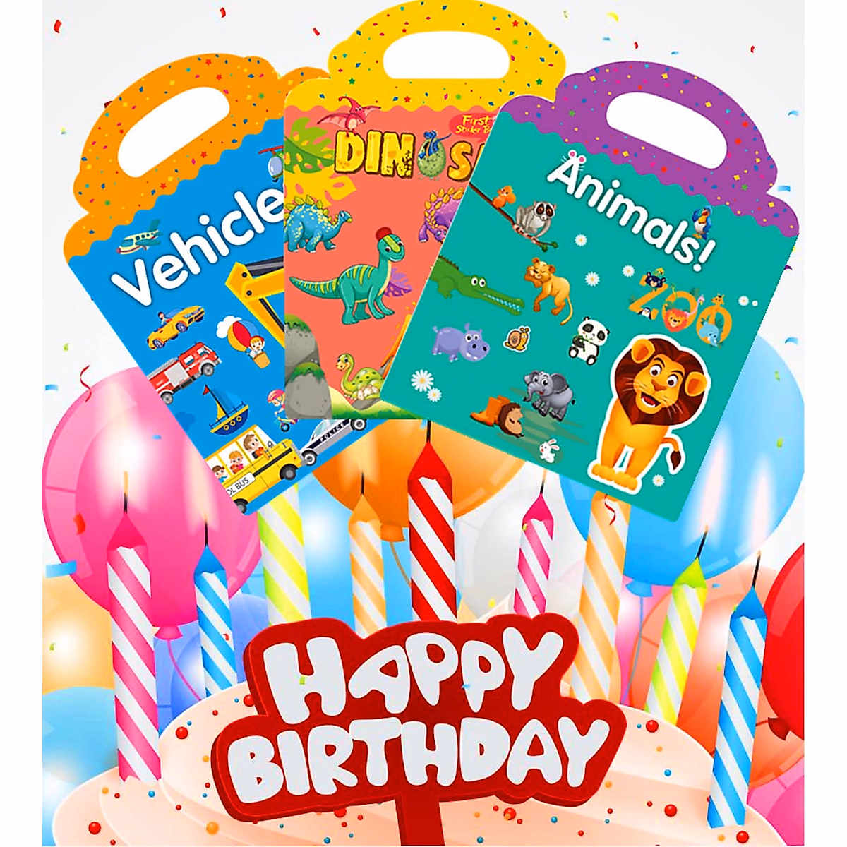 Reusable Stickers Book for Toddlers,Dinosaur, Animal and Vehicle Static Sticker for Kids Activity Books Learning Toys Birthday Christmas Gifts