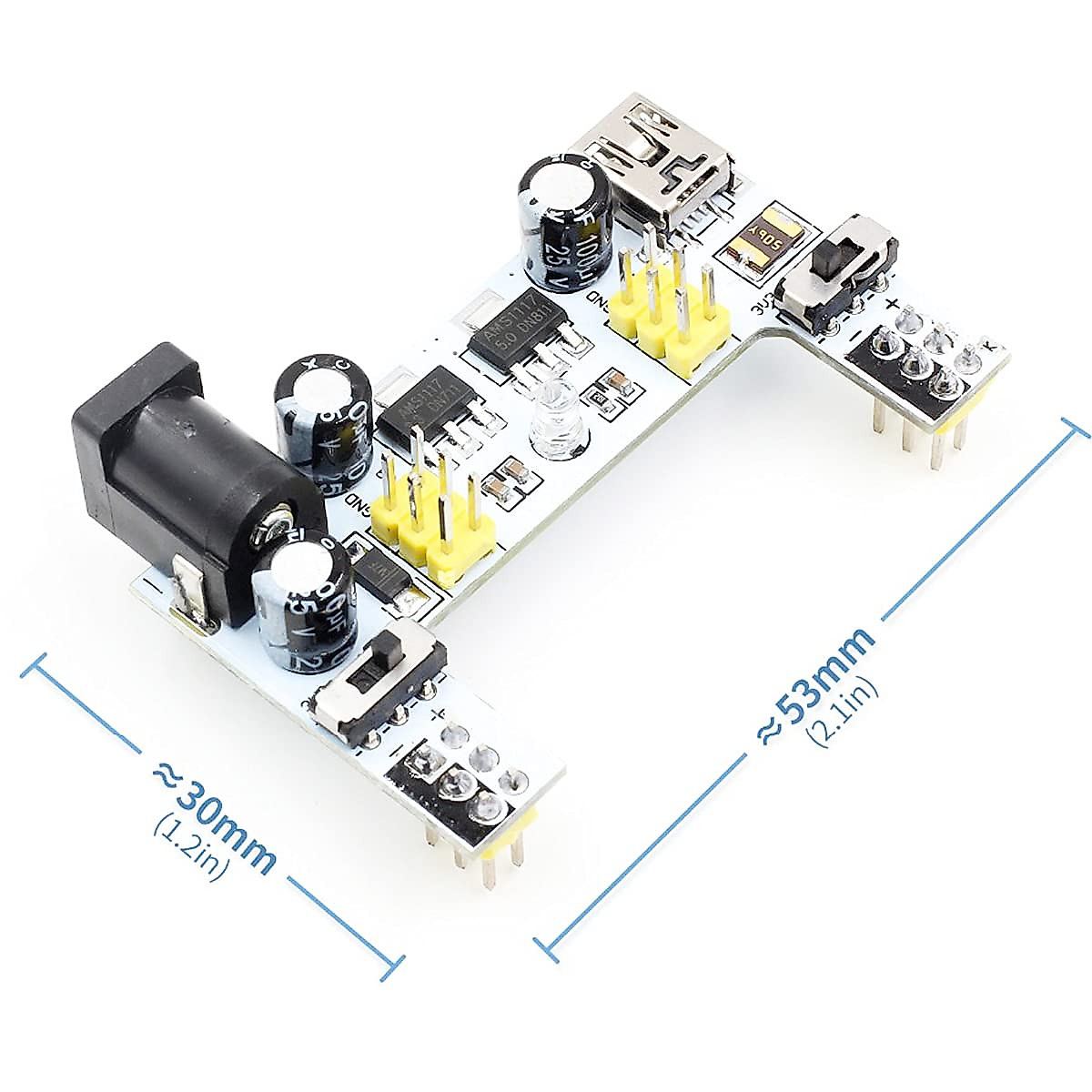 DKARDU DC 5V/3.3V 2 Channel Breadboard Power Module Mini USB Interface+ MB-102 Breadboard+Solderless Flexible Breadboard Jumper Wires Cable with Mini USB Cable for Arduino