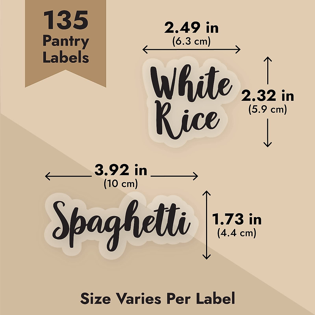 Talented Kitchen 135 Pantry Labels for Food Containers, Preprinted Clear Kitchen Food Labels for Organizing Storage Canisters & Jars, Black Cursive + Numbers Stickers (Water Resistant)