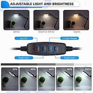 YOCTOSUN Magnifying Glass with Light and Stand, 5 Inch K9 Optical Glass Lens,3 Color Modes Stepless Dimmable, Adjustable Swivel Arm Lighted Magnifier Lamp for Reading, Painting,Crafts,Close Work