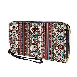Wanyint Navajo Wrist Strap Wallet for Women Girls Native American Handbag Men's Long Clutch Cell Phone Case Boho Southwestern Aztec Tribal Stripe Ethnic Geometric Green Red Zipper Card Holder