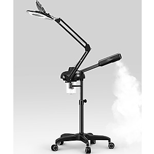 TASALON 2-in-1 Professional Facial Steamer, Hot Ozone Face Steamer for Facial with 5X Magnifying Lamp, Esthetician Steamer for Salon Beauty and Spa Shop, Skin Care Equipment with New Upgrade Wheels