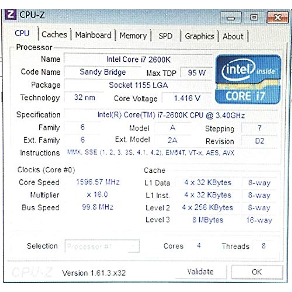 Intel Core i7-2600K SR00C Desktop CPU Processor LGA1155 8MB 3.40GHz 5GT/s