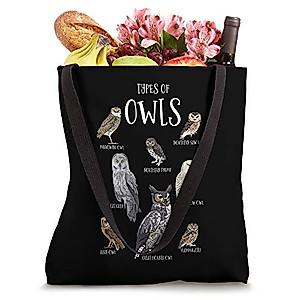 Types of Owls Shirt Educational Cute Owl Lover Tote Bag