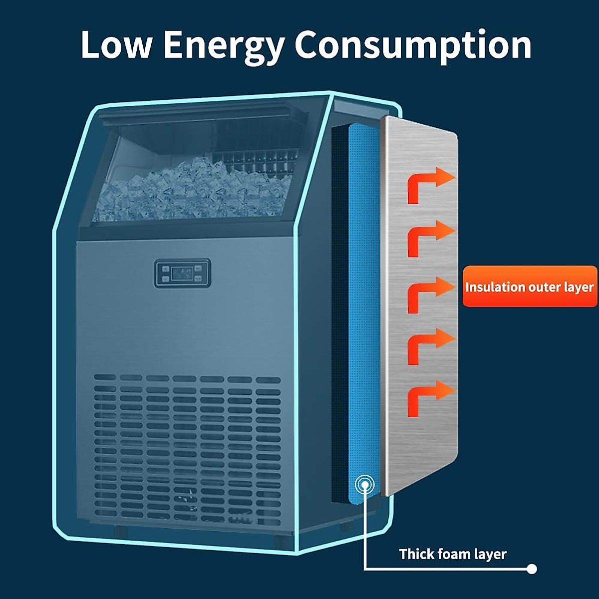 Undercounter Commercial Ice Maker Machine, 100 LBS/24H with 33LBS Large-Capacity, Freestanding|Countertop Ice Machine with Scoops for Commercial Use Bar, Coffee Shop, Restaurant, Office, Garage, Home