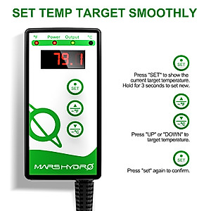 MARS HYDRO Digital Heat Mat Thermostat for Reptiles Temp Controller Sensitive Switch Set to 40~108 °F for Facilitate Germination, Rooting Rate Black