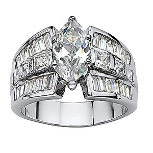 PalmBeach Platinum-Plated Marquise Cut Cubic Zirconia Engagement Ring Sizes 6-10 Size 9