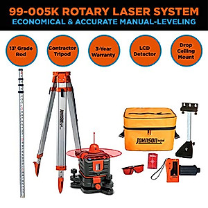 Johnson Level & Tool 99-005K Manual-Leveling Rotary Laser System, Red, 1 Kit