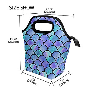 Naanle Mermaid Scale Insulated Zipper Lunch Bag Cooler Tote Bag for Adult Teen Men Women, Ocean Mermaid Lunch Boxes Lunchboxes Meal Prep Handbag