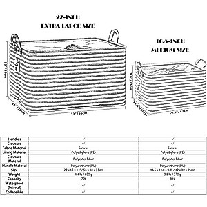Hinwo 31L Large Storage Bins, Closet Organizers and Storage, Shelf Baskets, Foldable Clothes Storage Baskets with Handles, Containers for Clothing, Blanket, Towels, Toys, Bedding (Navy Stripe)