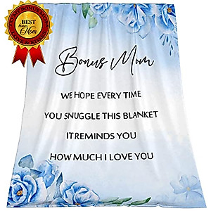 Mothers Day Blanket Gifts for Bonus Mom, Flower Blankets Gifts for Stepmom from Stepdaughter Stepson, Mothers Gifts for Stepmom/Bonus Mom/Stepmother Birthday Gifts Ideas, I Love Mom Blankets 50"x60"