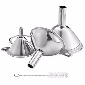 Stainless Steel Funnels, 3pcs Mini Filling Kitchen Funnel, Sizes Large To Small Funnels for Transferring Essential Oils, Liquid, Fluid, Dry Ingredients & Powder, Durable and Dishwash