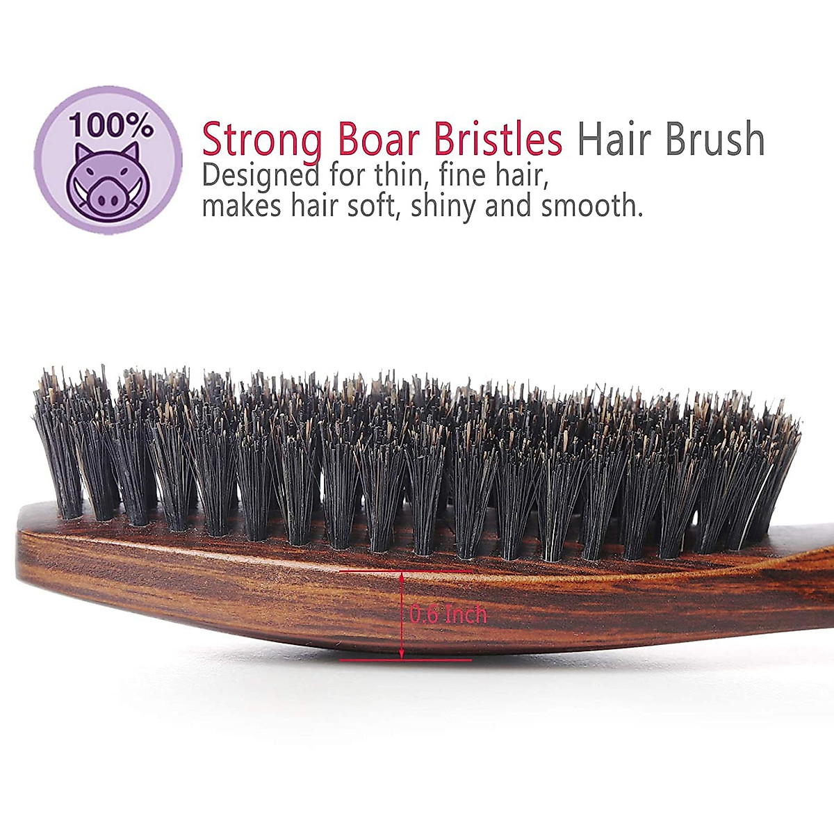PERFEHAIR 100% Wild Natural Boar Bristle Hair Brush With Wooden Handle for Men and Women's Thin, Fine Hair