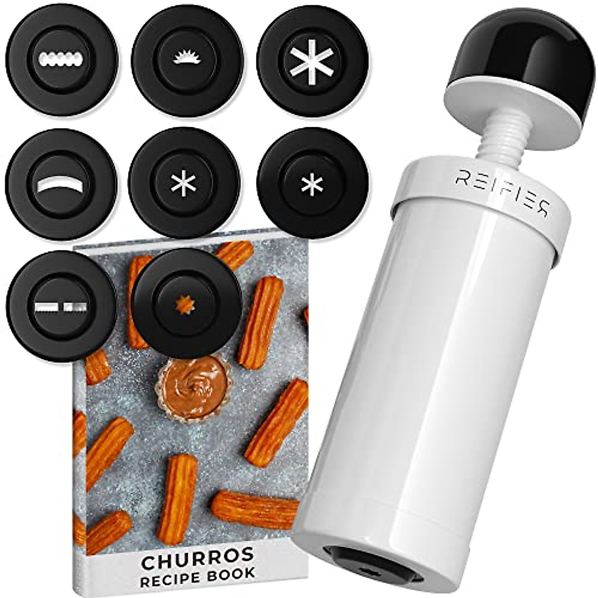 Churrera Churro Maker Machine - Free Recipe eBook Included - 8 Interchangeable Discs - Churros Maker Machine