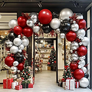 Black Red Silver Balloon Garland - Double Stuffed Dark Red Black Balloons Latex Ruby Red Maroon Metallic Balloon Arch Kit for Birthday Baby Shower Vanlentine's Day New Year Christmas Party Decor