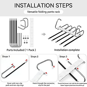 devesanter Pants Hangers Space Saving Hangers 2 Pack Collapsible Pants Organizer Non Slip for Pants Jeans Scarf Hanging （Black with 10 Clips）