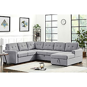 FANYE U-Shaped Sleeper Sectional Sofa with Left Storage Chaise Lounge and Pull Out Sleep Couch Bed, Modern Corner Sofa & Couch Convertible Oversized Sleeper & Sofabed for Home Apartment Living Room